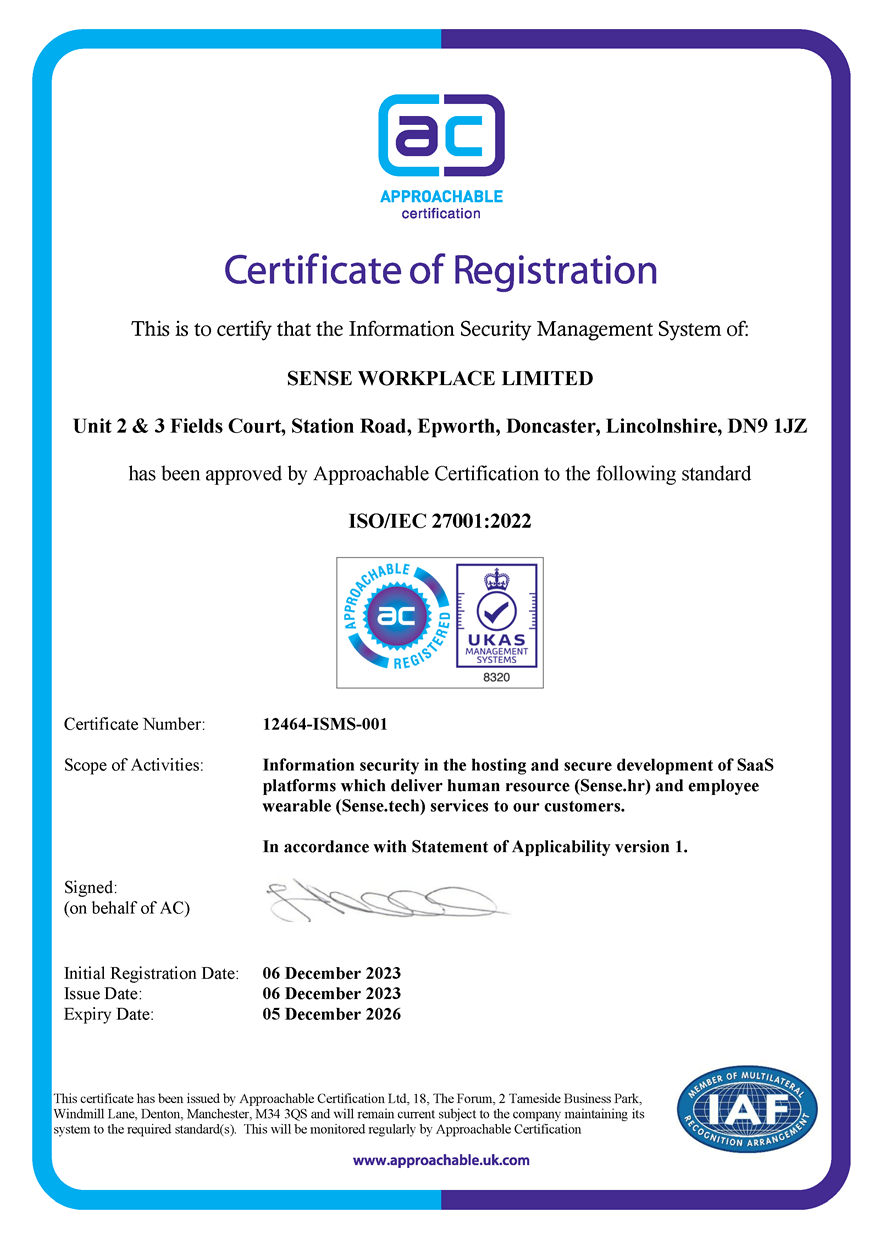 SenseHR is leading the charge with the ISO27001 accreditation